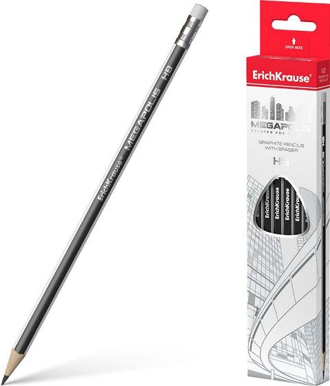 Graphite Triangular Pencil With Eraser Megapolis 12/Pack#435